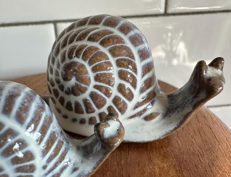 Vintage Terracotta Redware White Glazed Pottery Snails Miniature ...