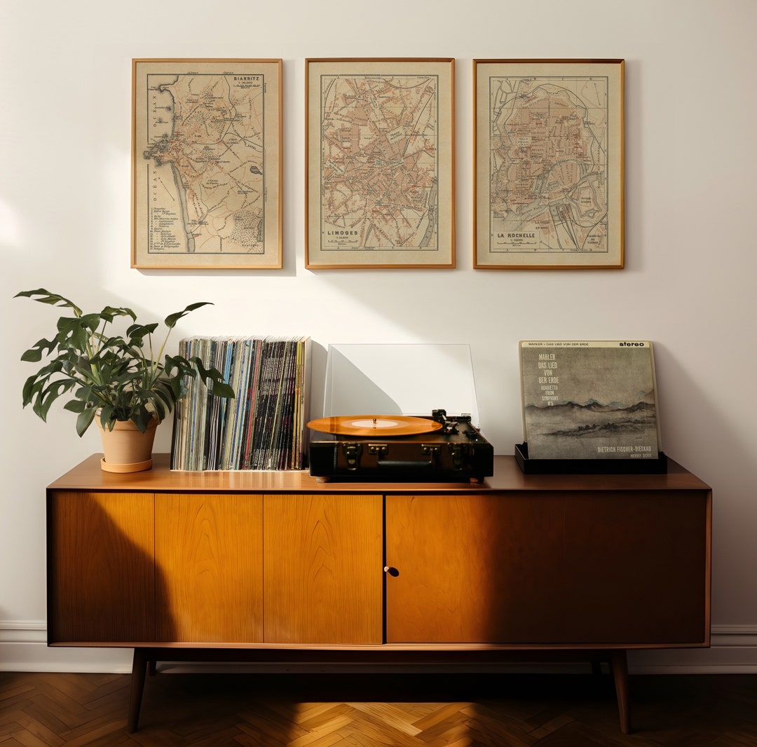 Vintage Map Art Gallery Vintage Print Map Art Map Drawing Set of Three ...
