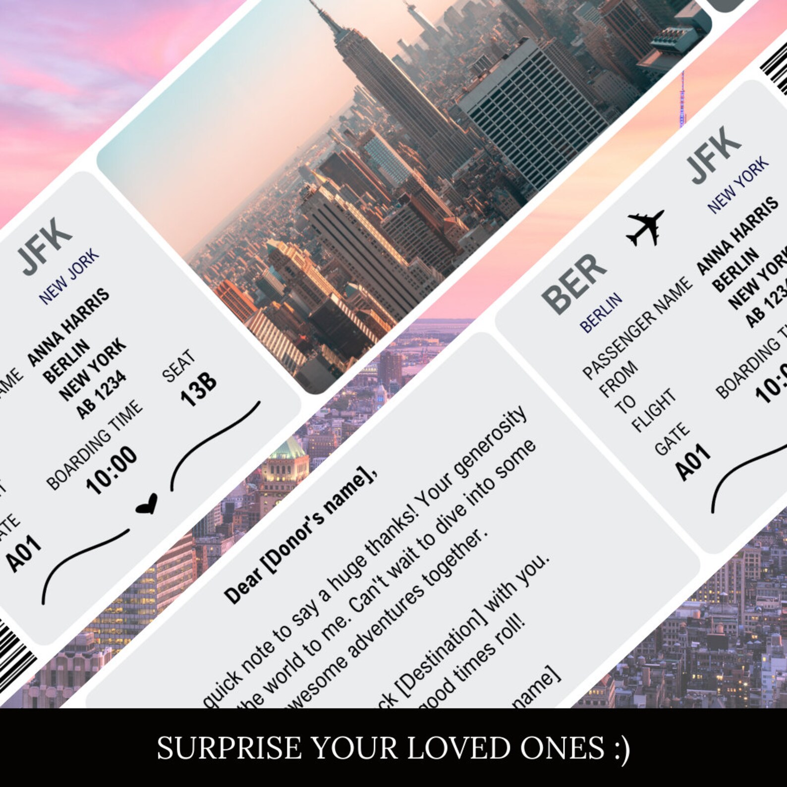 New York Boarding Pass Template, Surprise Ticket for Partner, Canva ...