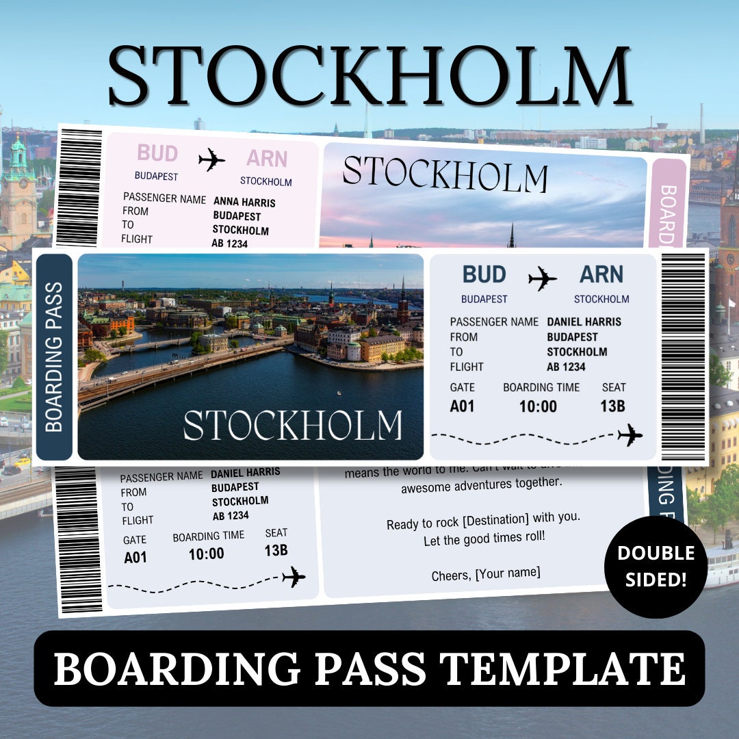 Stockholm Boarding Pass Template, Surprise Ticket for Partner, Canva ...