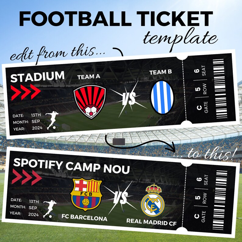 Surprise Football Ticket Template, Soccer Match Gift Editable Voucher ...
