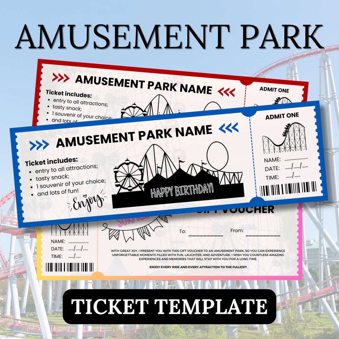 Amusement Park Printable Ticket, Editable Birthday Invitation Gift Card ...