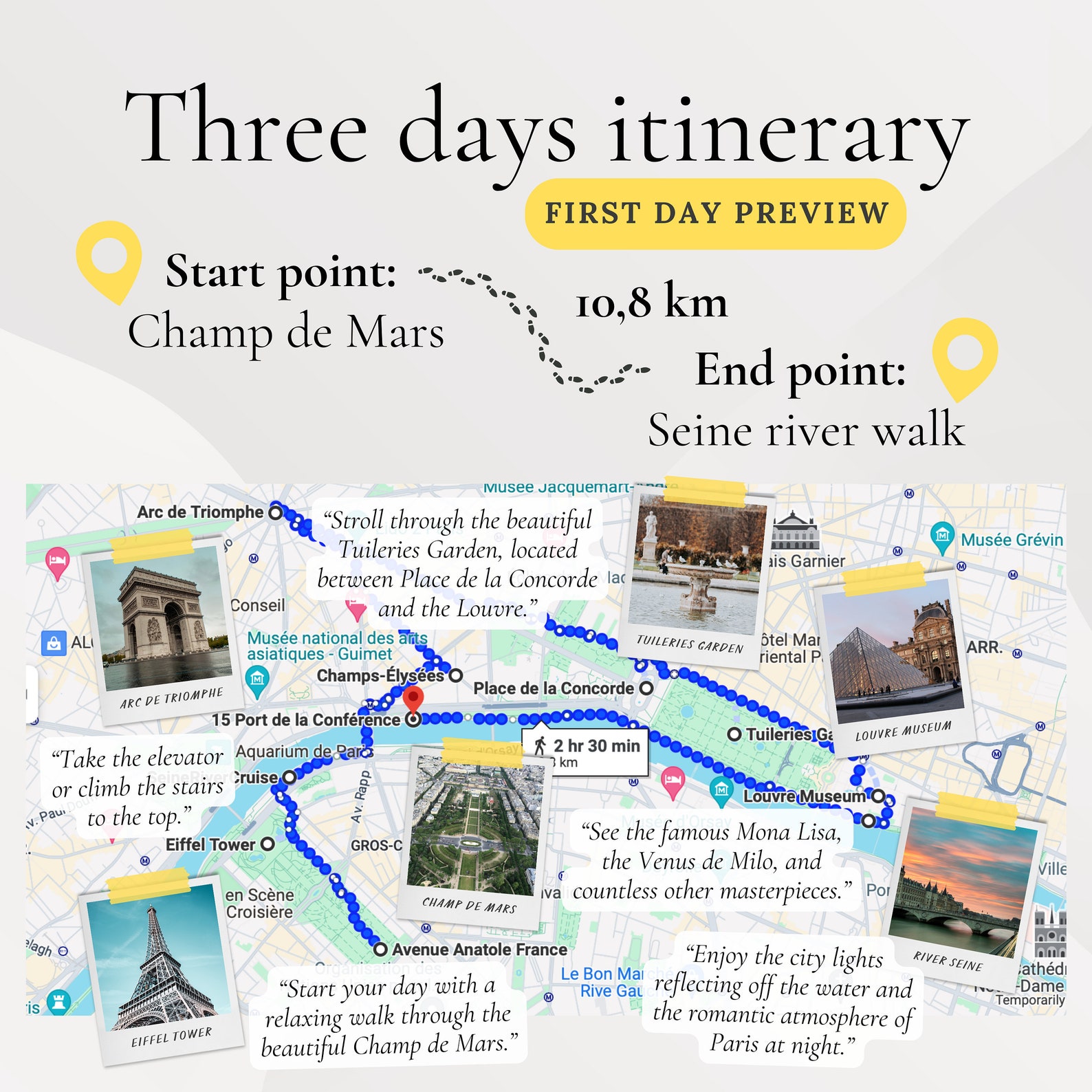 Paris City Map Guide and 3 Days Itinerary, Digital Planner Bundle for ...
