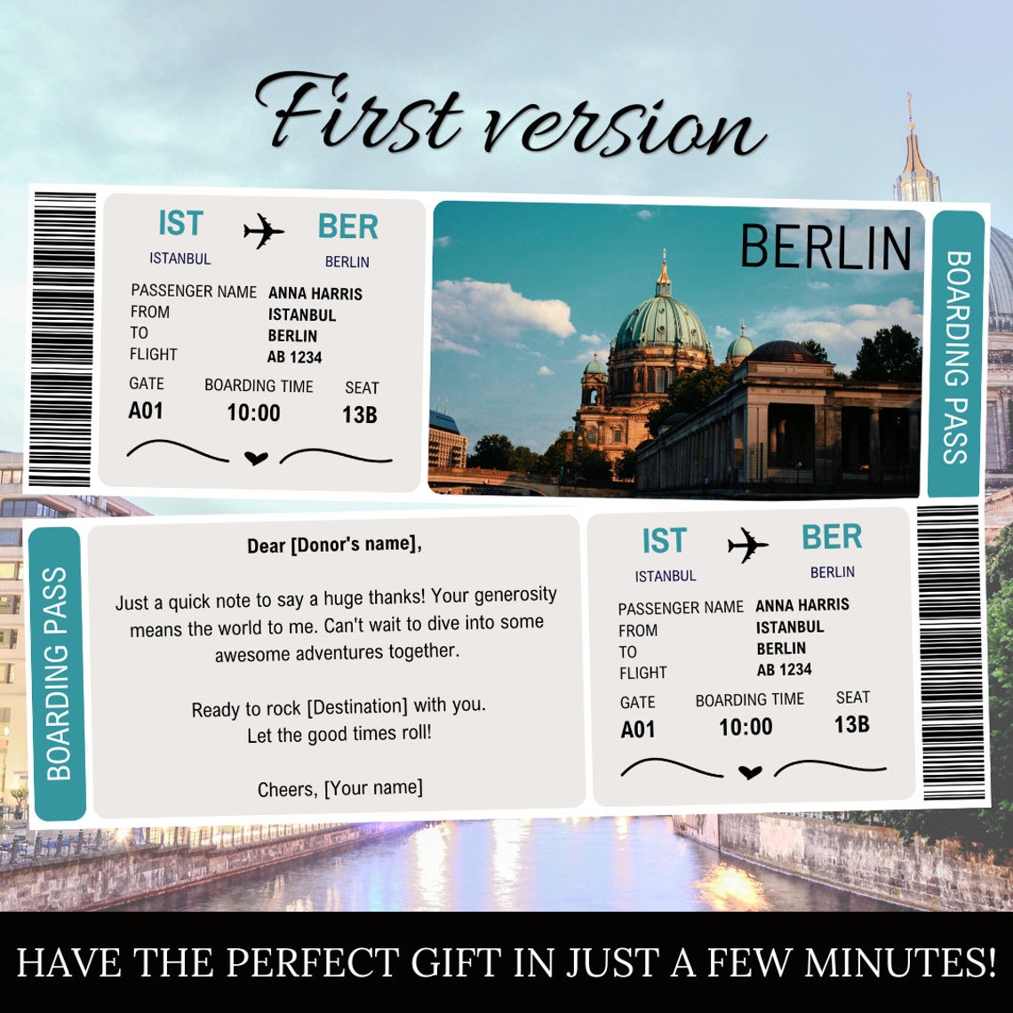 Berlin Boarding Pass Template, Surprise Ticket for Partner, Canva ...