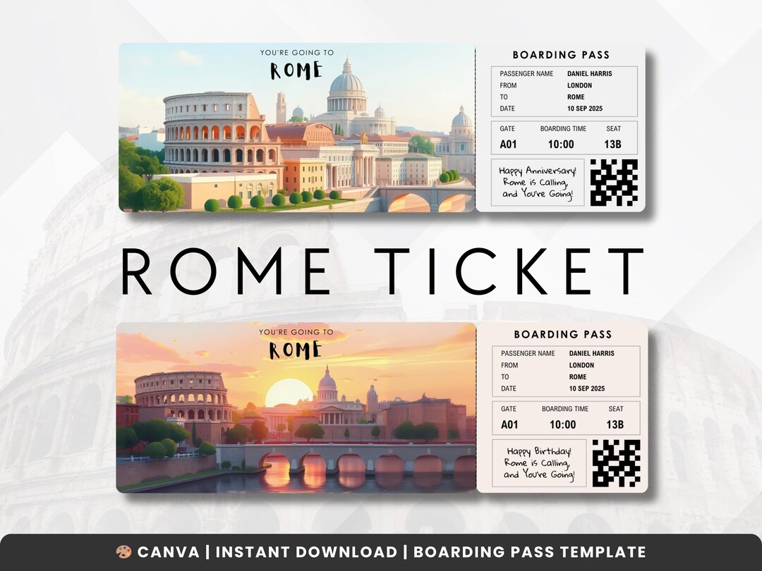 Editable Rome Boarding Pass | Ticket Template | Surprise Gift for Your ...