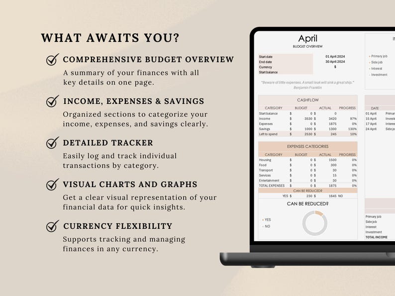Minimalist Elegant Monthly Budget | Simple Excel Finance Planner ...