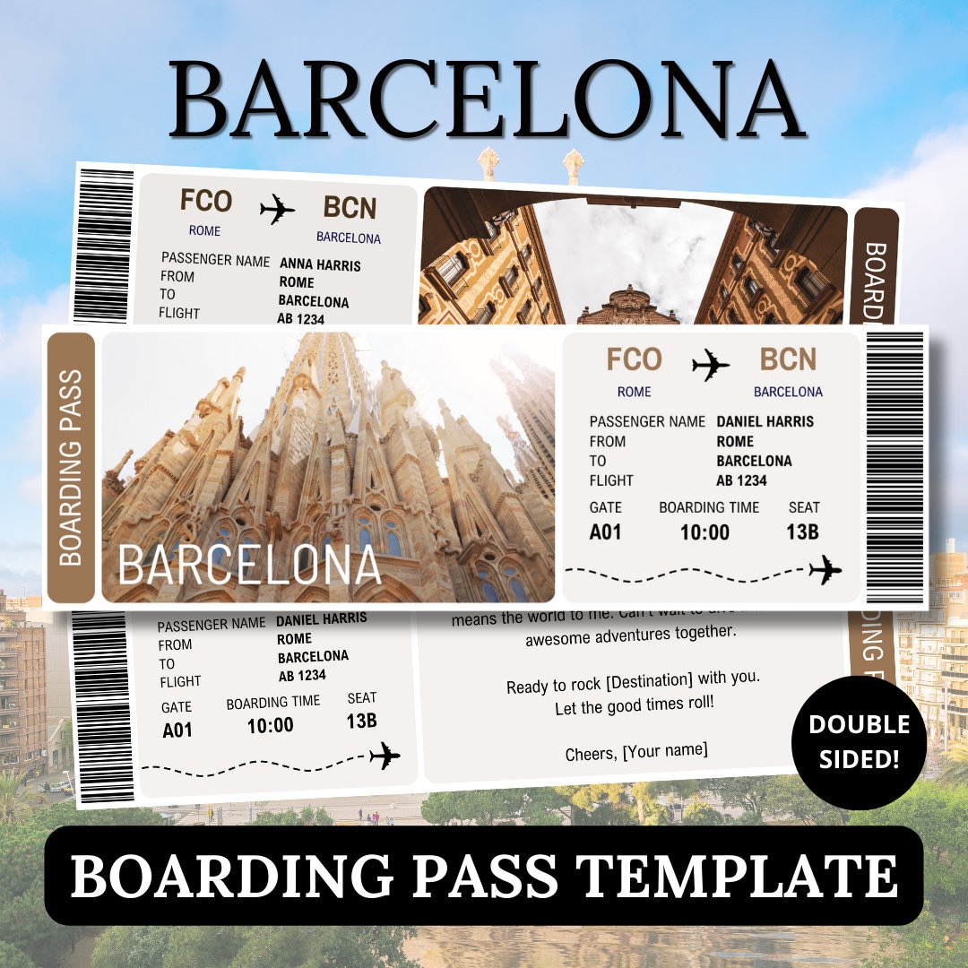 Barcelona Boarding Pass Template, Surprise Ticket for Partner, Canva ...