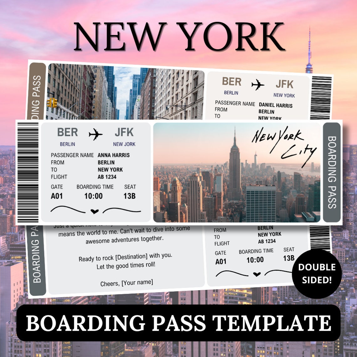 New York Boarding Pass Template, Surprise Ticket for Partner, Canva ...