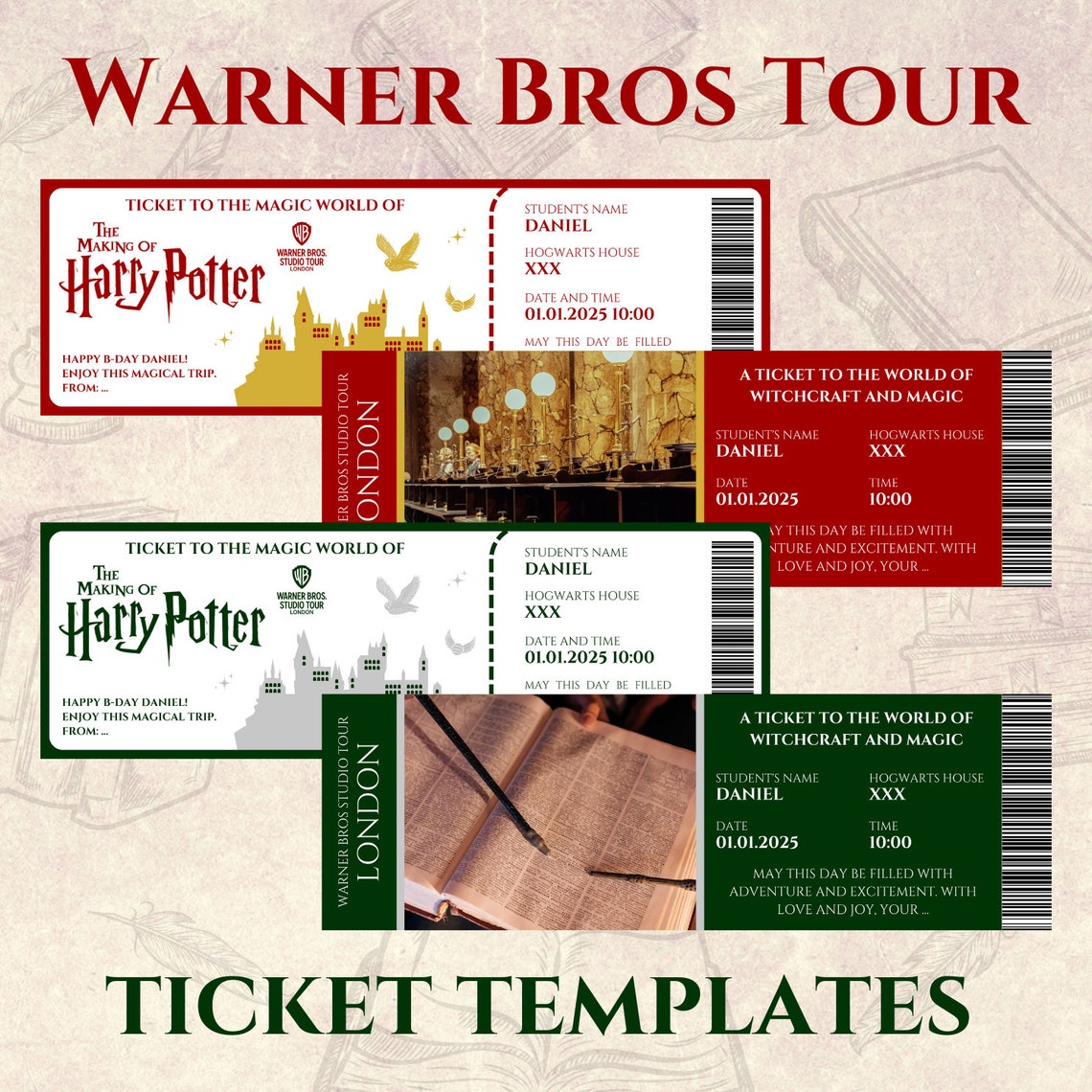 Warner Bros Studio Tour, Surprise Ticket Template for the Making of ...