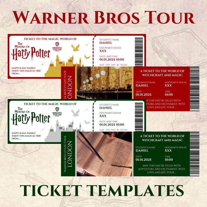 Warner Bros Studio Tour, Surprise Ticket Template for the Making of ...