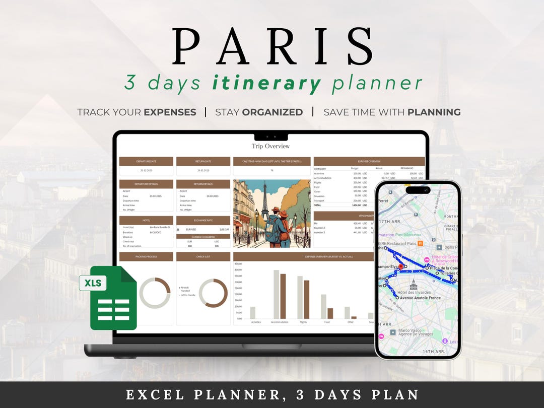 Paris 3-day Itinerary & Budget Planner | All-in-one Excel Trip ...