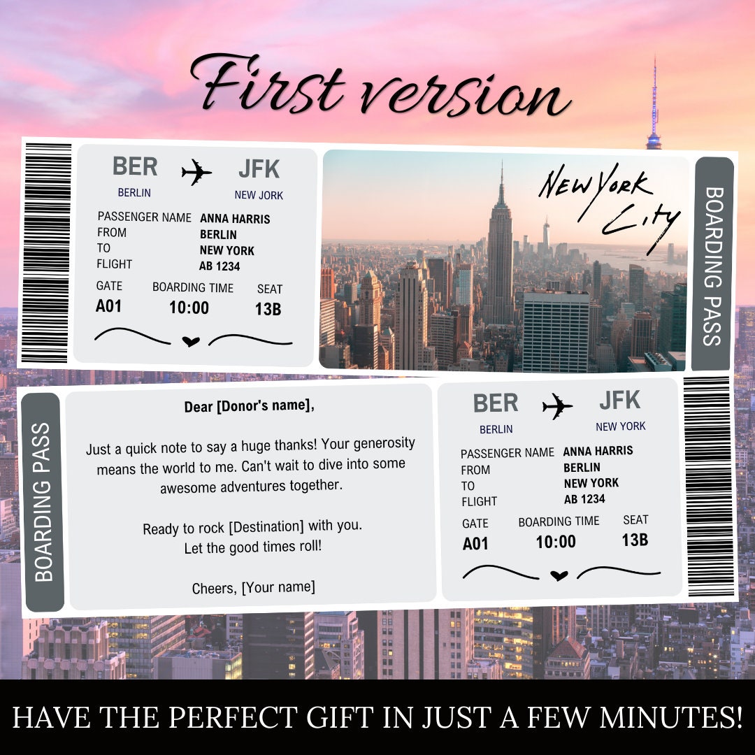 New York Boarding Pass Template, Surprise Ticket for Partner, Canva ...
