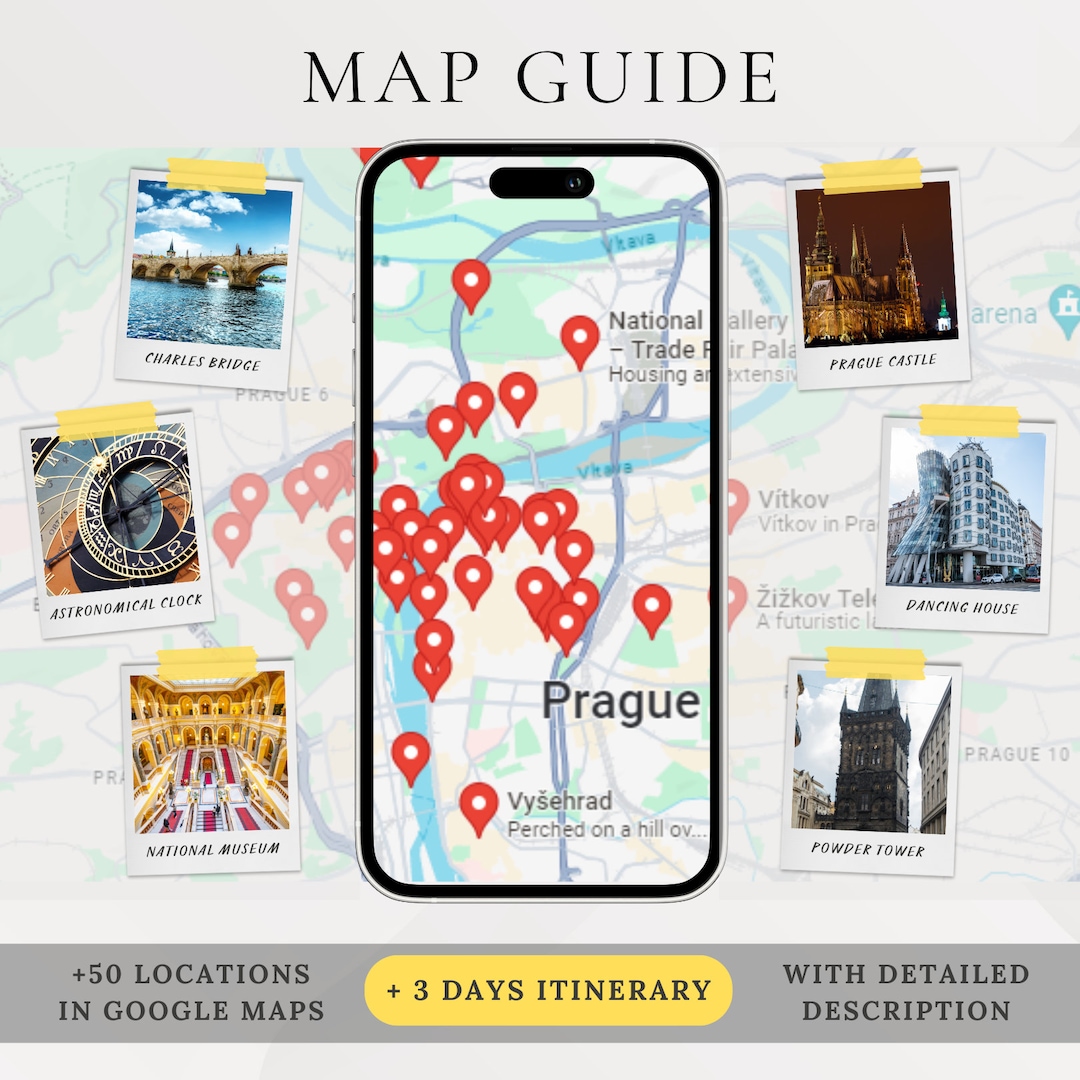 Prague City Map Guide, 3 Days Itinerary Digital Planner, Trip to the ...