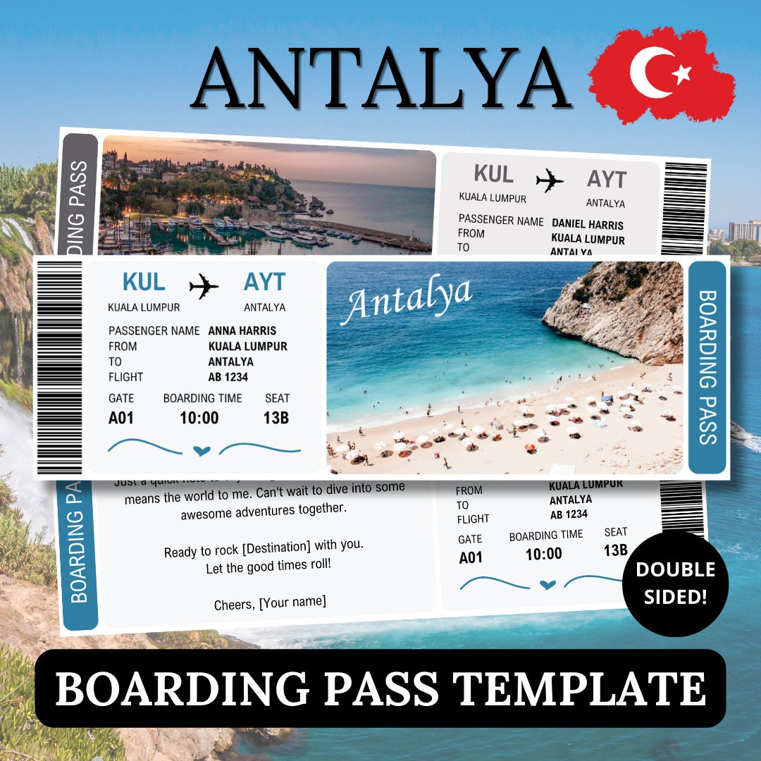 Antalya Boarding Pass Template, Surprise Ticket for Partner, Canva ...