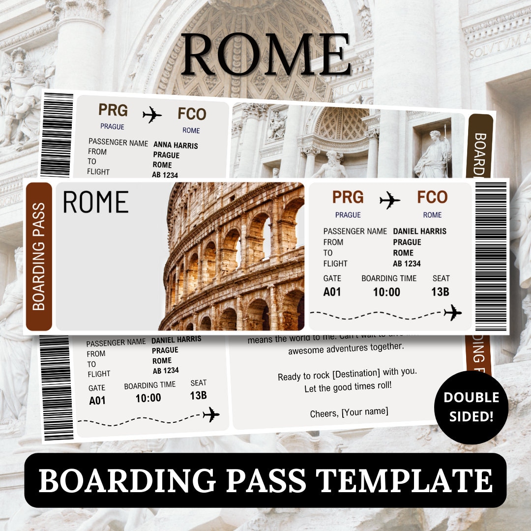 Rome Boarding Pass Template, Surprise Ticket for Partner, Canva ...