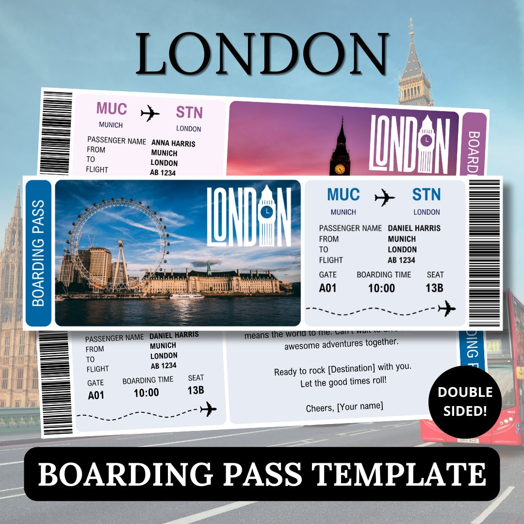 London Boarding Pass Template, Surprise Ticket for Partner, Canva ...