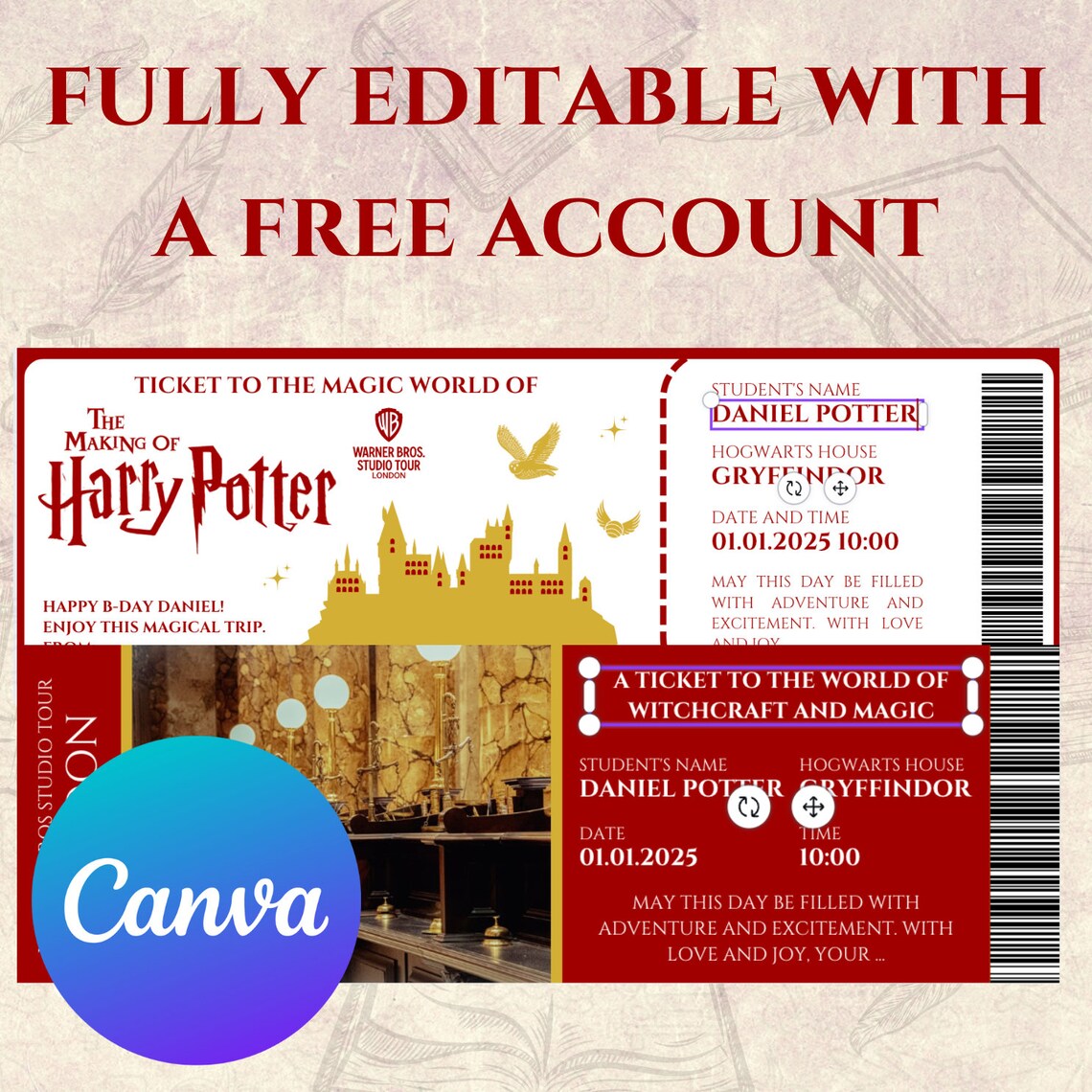 Warner Bros Studio Tour, Surprise Ticket Template for the Making of ...