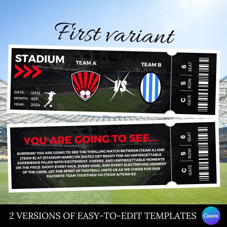 Surprise Football Ticket Template, Soccer Match Gift Editable Voucher ...