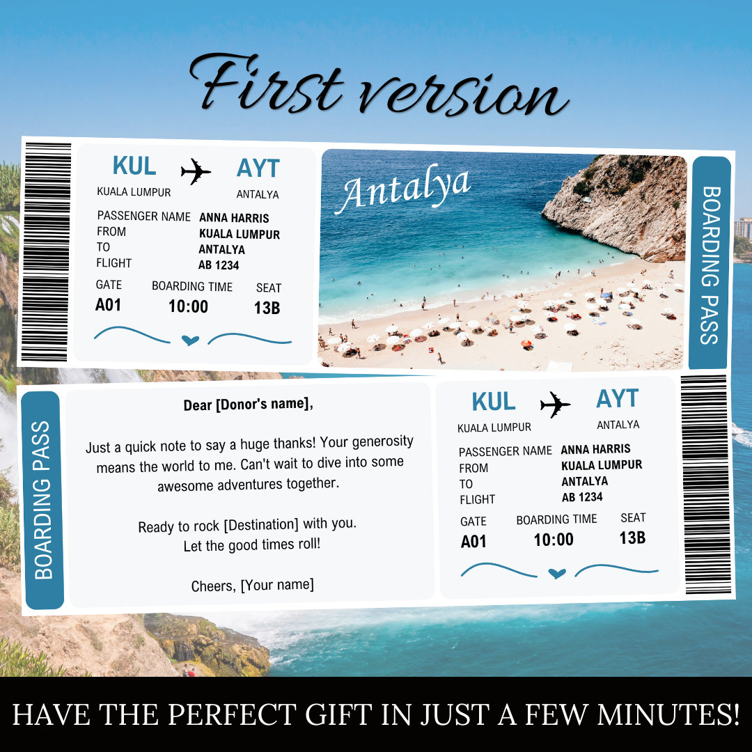 Antalya Boarding Pass Template, Surprise Ticket for Partner, Canva ...
