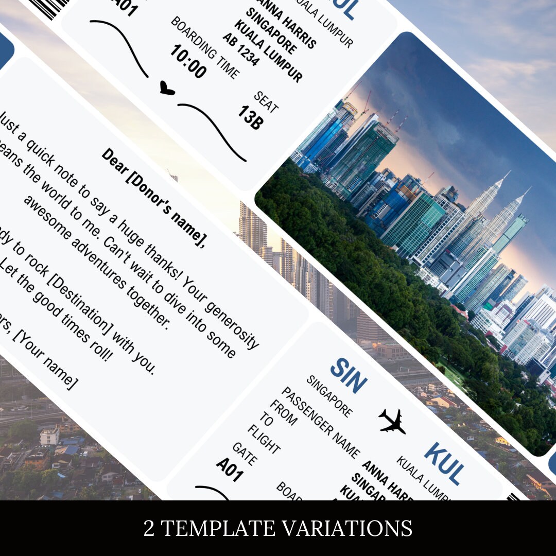 Kuala Lumpur Boarding Pass Template, Surprise Ticket for Partner, Canva ...