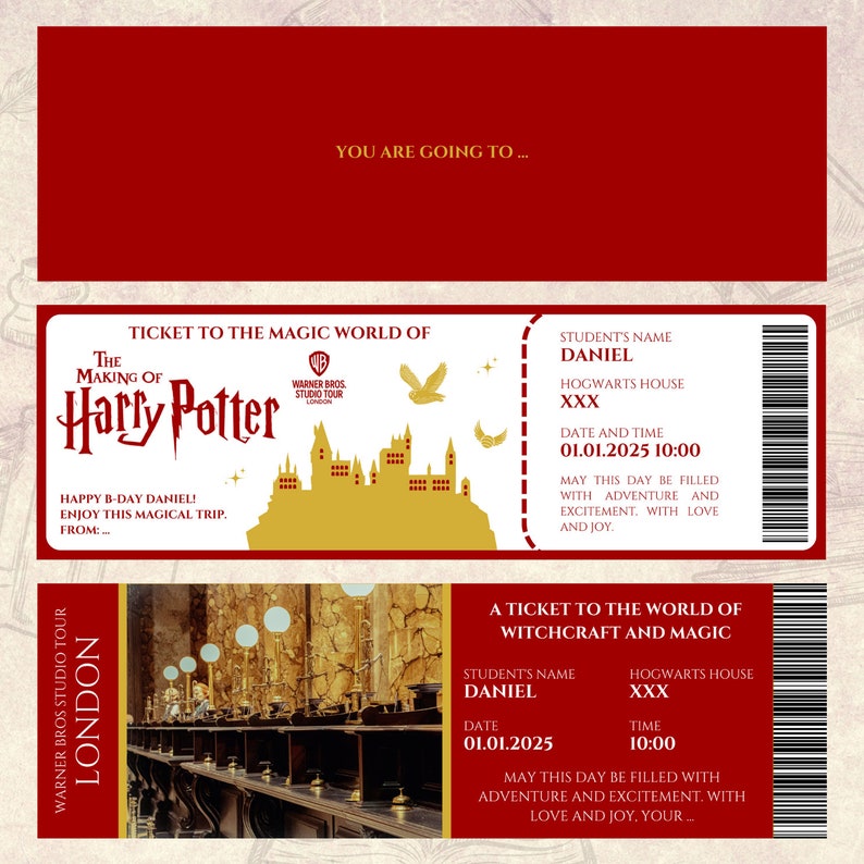Warner Bros Studio Tour, Surprise Ticket Template for the Making of ...