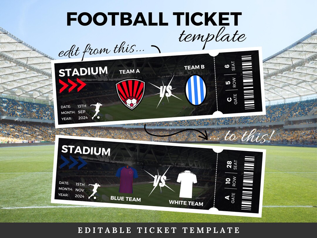 Surprise Football Editable Ticket Template | Custom Soccer Match Gift ...