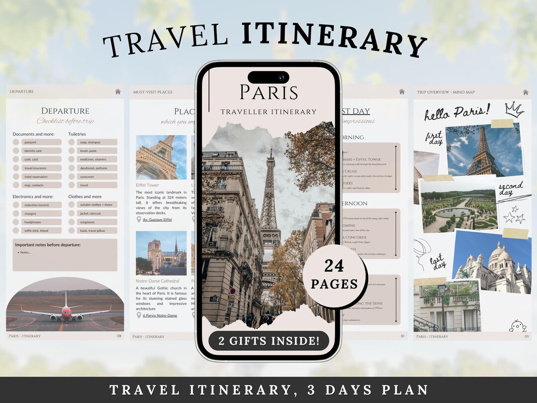 Paris Travel Itinerary | 3 Days Ultimate Trip Digital Planner | Fully ...
