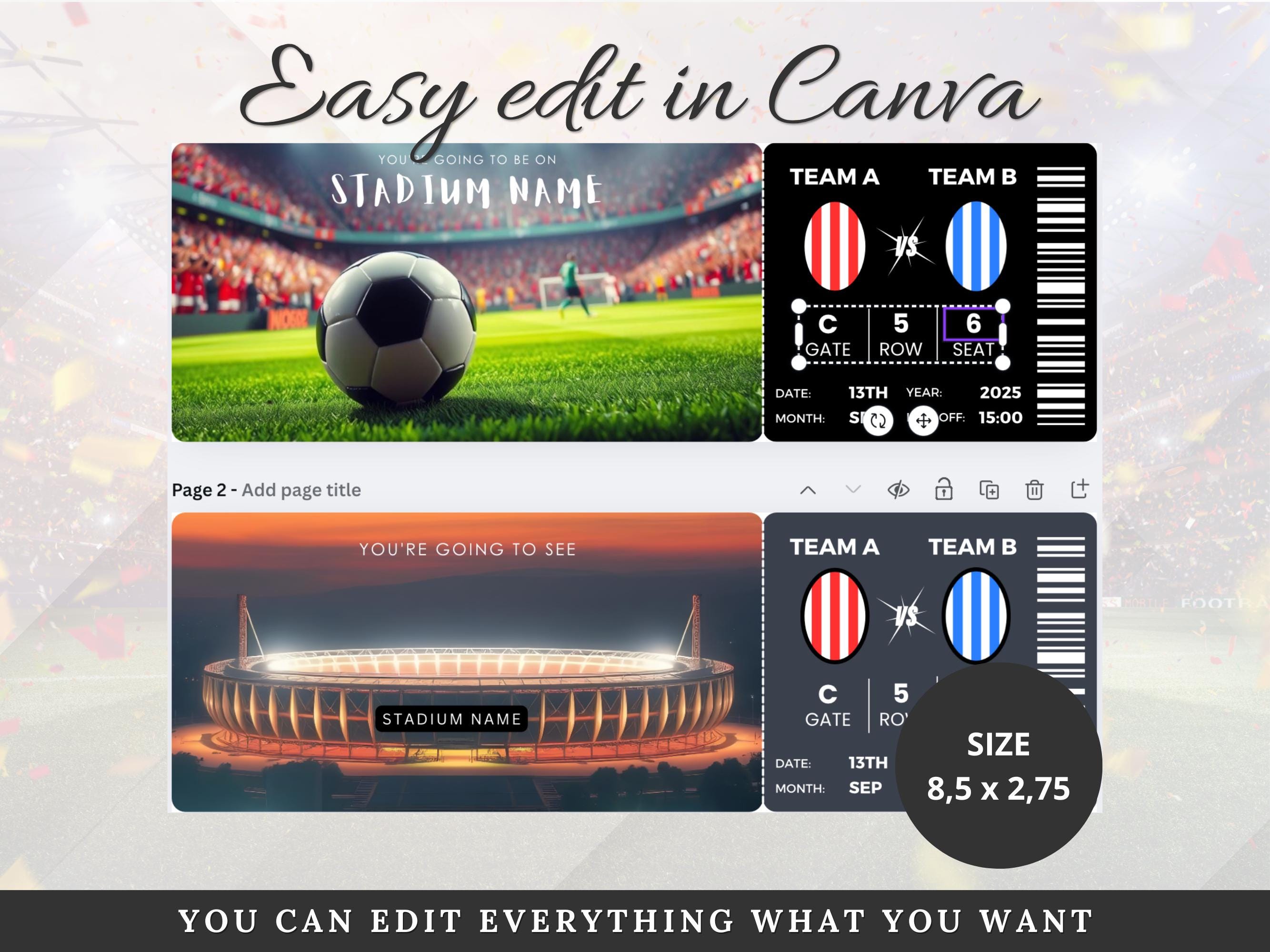 Printable Soccer Ticket Template | Easily Fully Editable Football Match ...