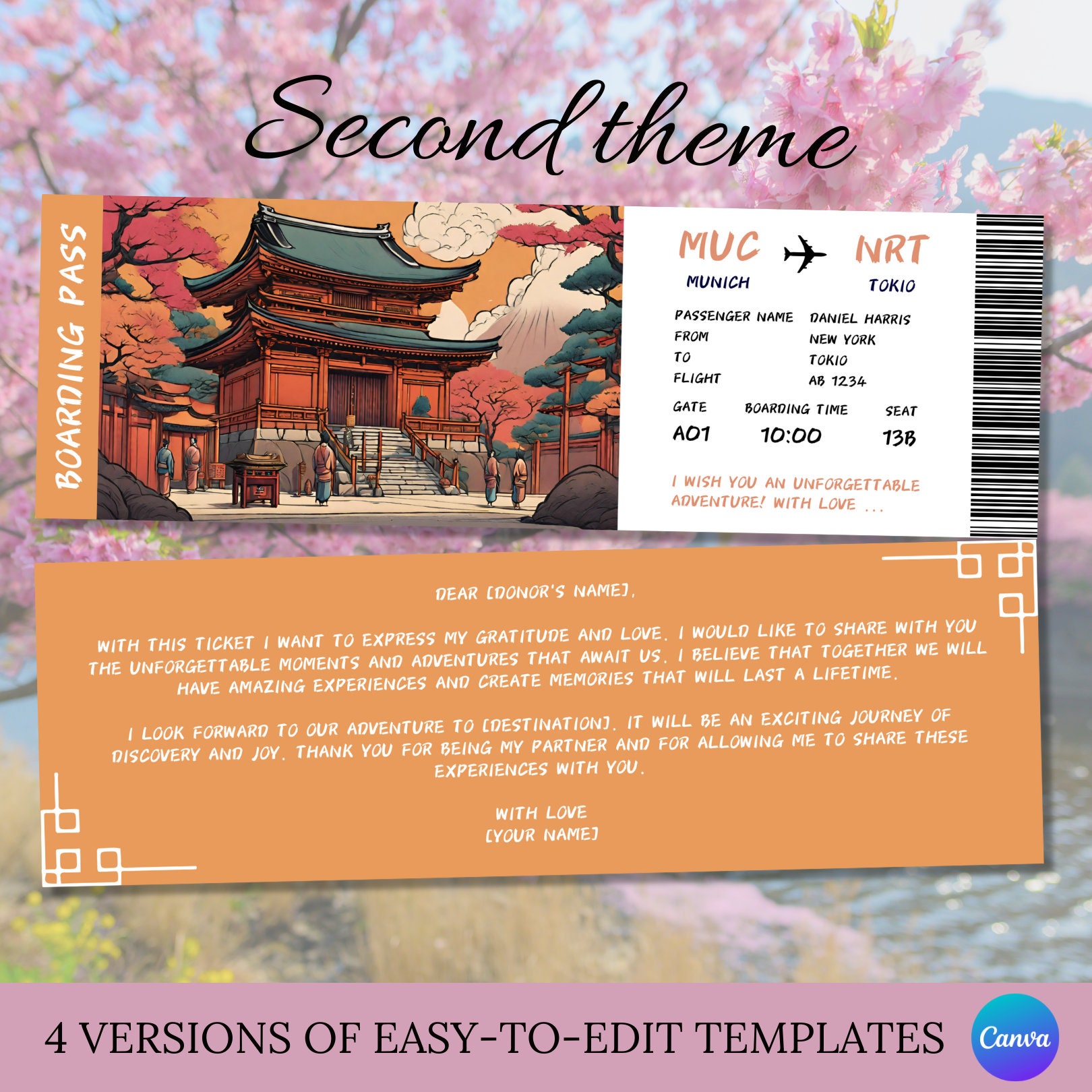 Japan Boarding Ticket, Surprise for Partner Template - Etsy