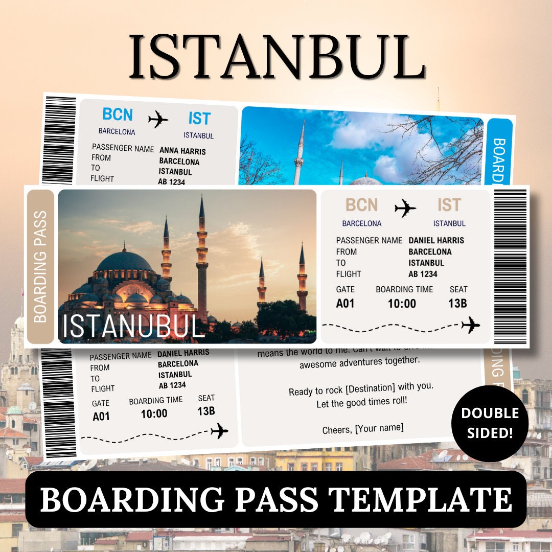 Istanbul Boarding Pass Template, Surprise Ticket for Partner, Canva ...