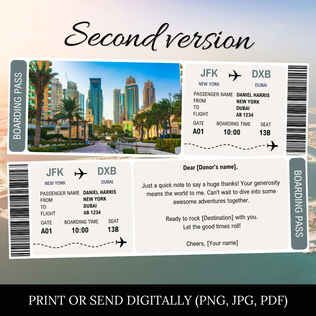 Dubai Boarding Pass Template, Surprise Ticket for Partner, Canva ...