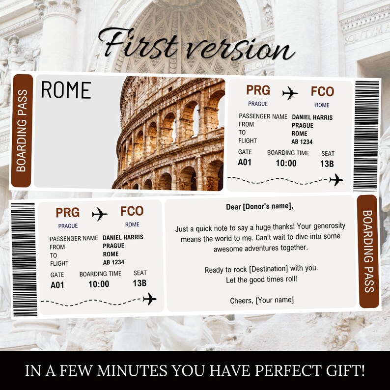 Rome Boarding Pass Template, Surprise Ticket for Partner, Canva ...