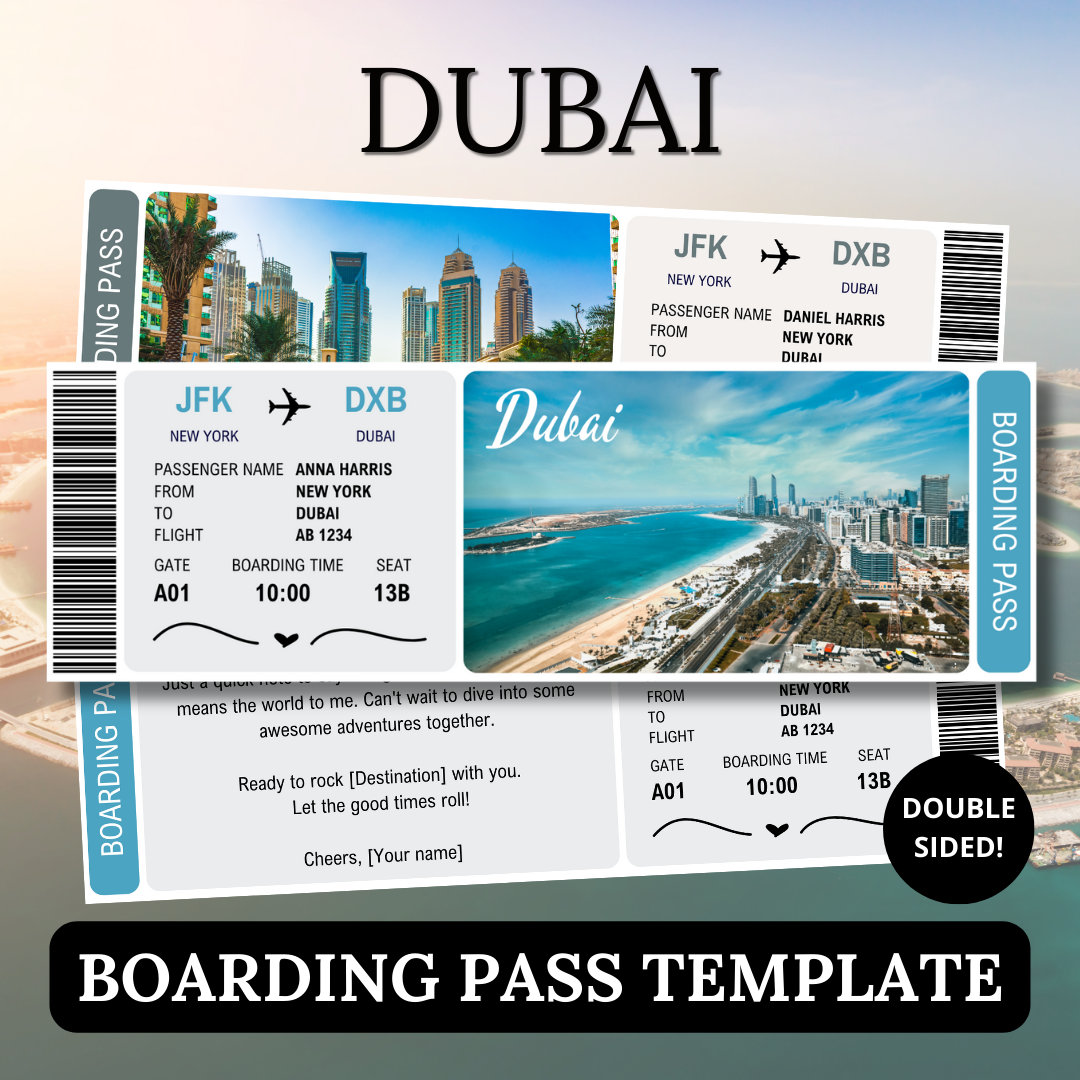 Dubai Boarding Pass Template, Surprise Ticket for Partner, Canva ...