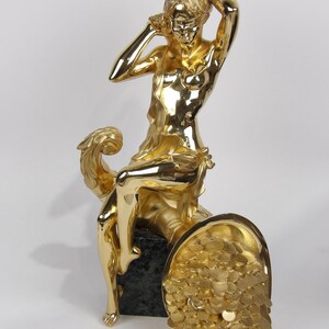Golden-coated Resin 'lady Luck' Sculpture on Green Marble Base ...
