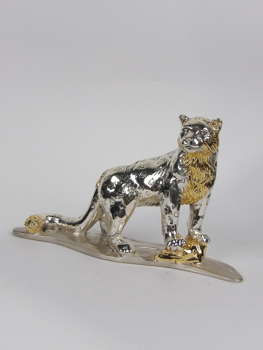 Silver & Gold-coated Resin Statue “standing Panther” - Etsy