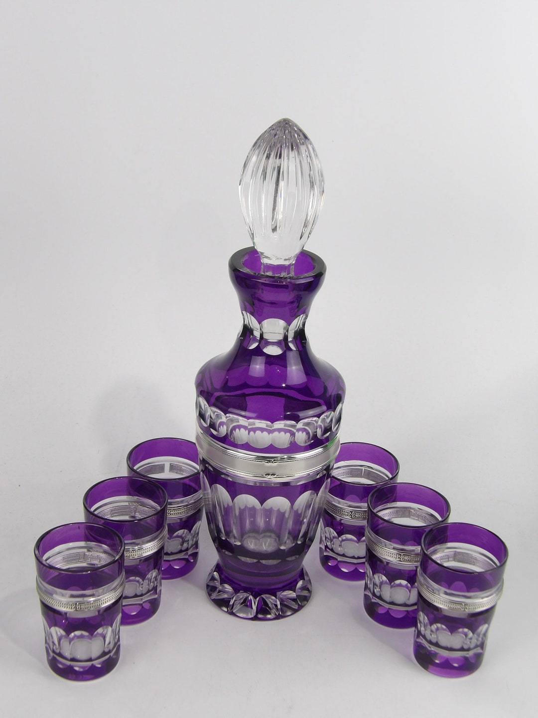 Violet Liquor Set With Silver Coated Bilaminate Decanter, 7 Pcs in a ...