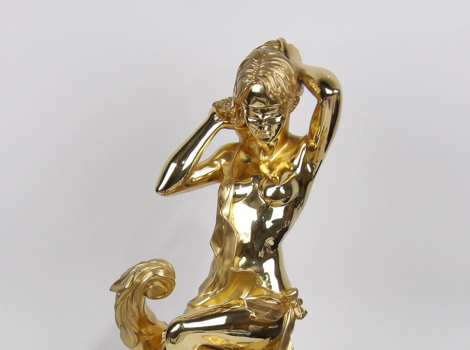 Golden-coated Resin 'lady Luck' Sculpture on Green Marble Base ...