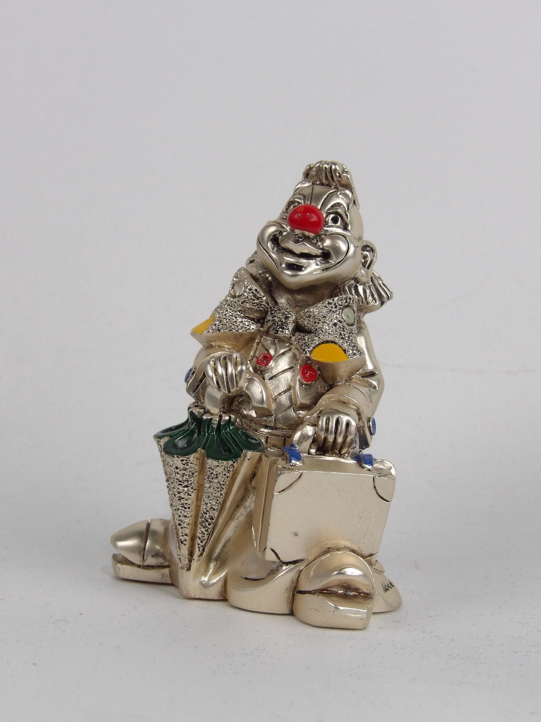 Silver Resin Clown With Colored Details – Playful and Vibrant Art Piece ...