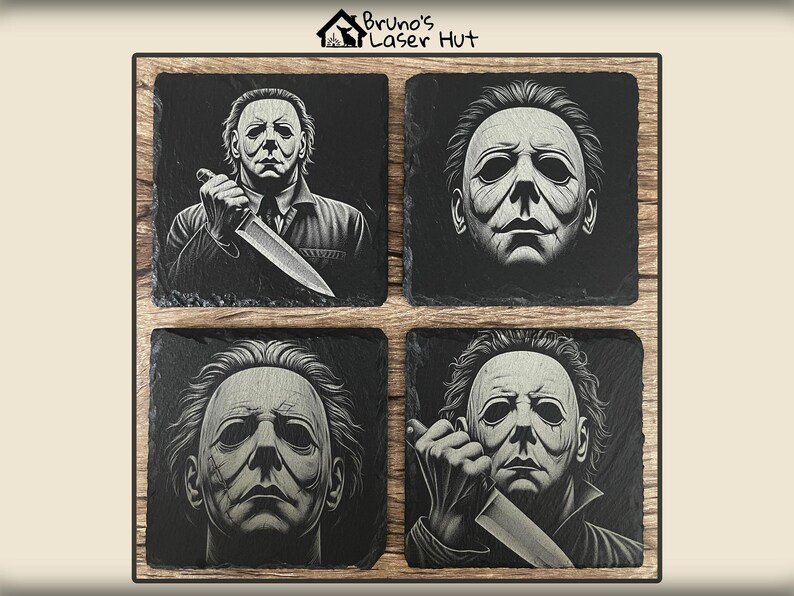 Horror Movie Killer, Engraved Slate Coasters, Halloween Killer ...