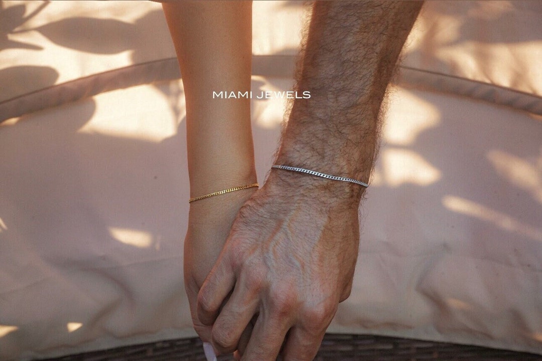 Curby Chain Couples Bracelet Set, Gold Cuban Chain Love Bracelet ...