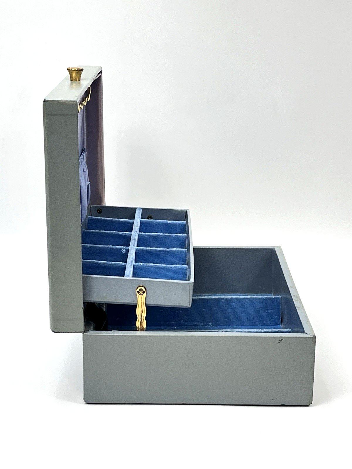 Vintage Lady Buxton Blue Jewelry Box Velvet Interior Satin Pocket 11" X ...