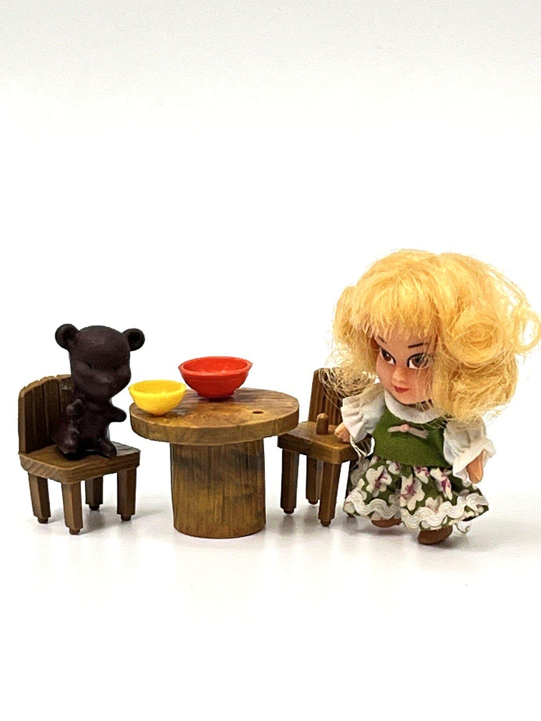 Vintage Liddle Kiddle Storykins Goldilocks Doll Table Chairs Bowls Bear ...