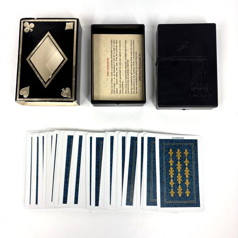 Vintage Kem Plastic Playing Cards Florence Fleur De Lis Blue Deck W ...
