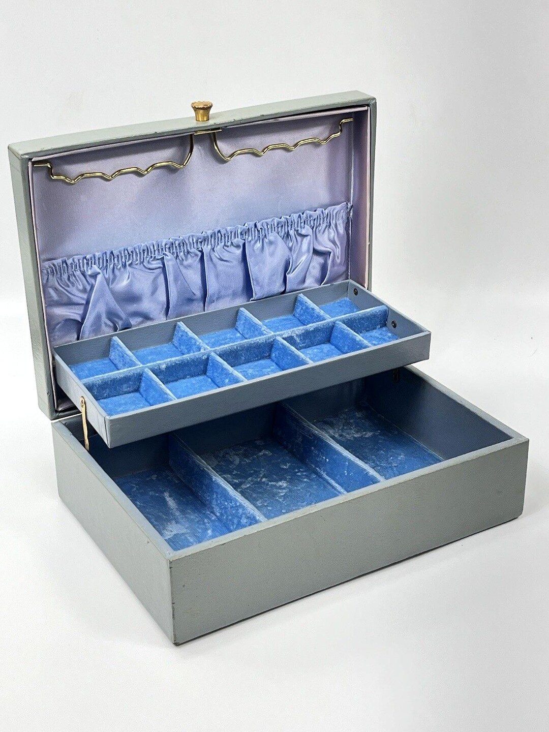 Vintage Lady Buxton Blue Jewelry Box Velvet Interior Satin Pocket 11" X ...