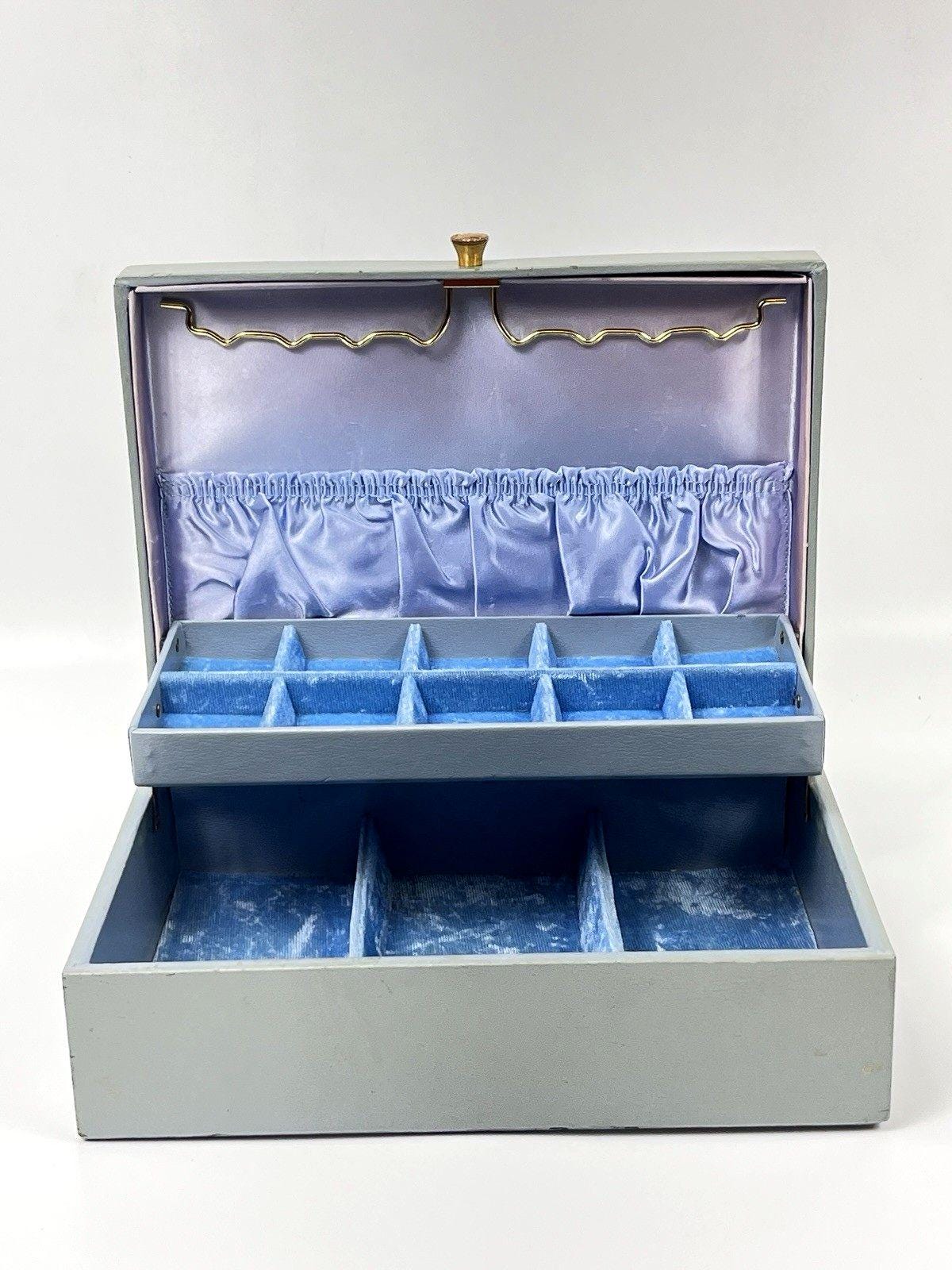 Vintage Lady Buxton Blue Jewelry Box Velvet Interior Satin Pocket 11" X ...