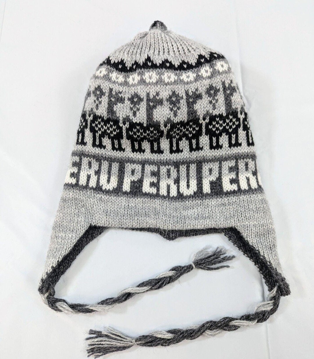 Peruvian Alpaca Reversible Chullo Grey Beanie, Unisex Beanie, Boho ...