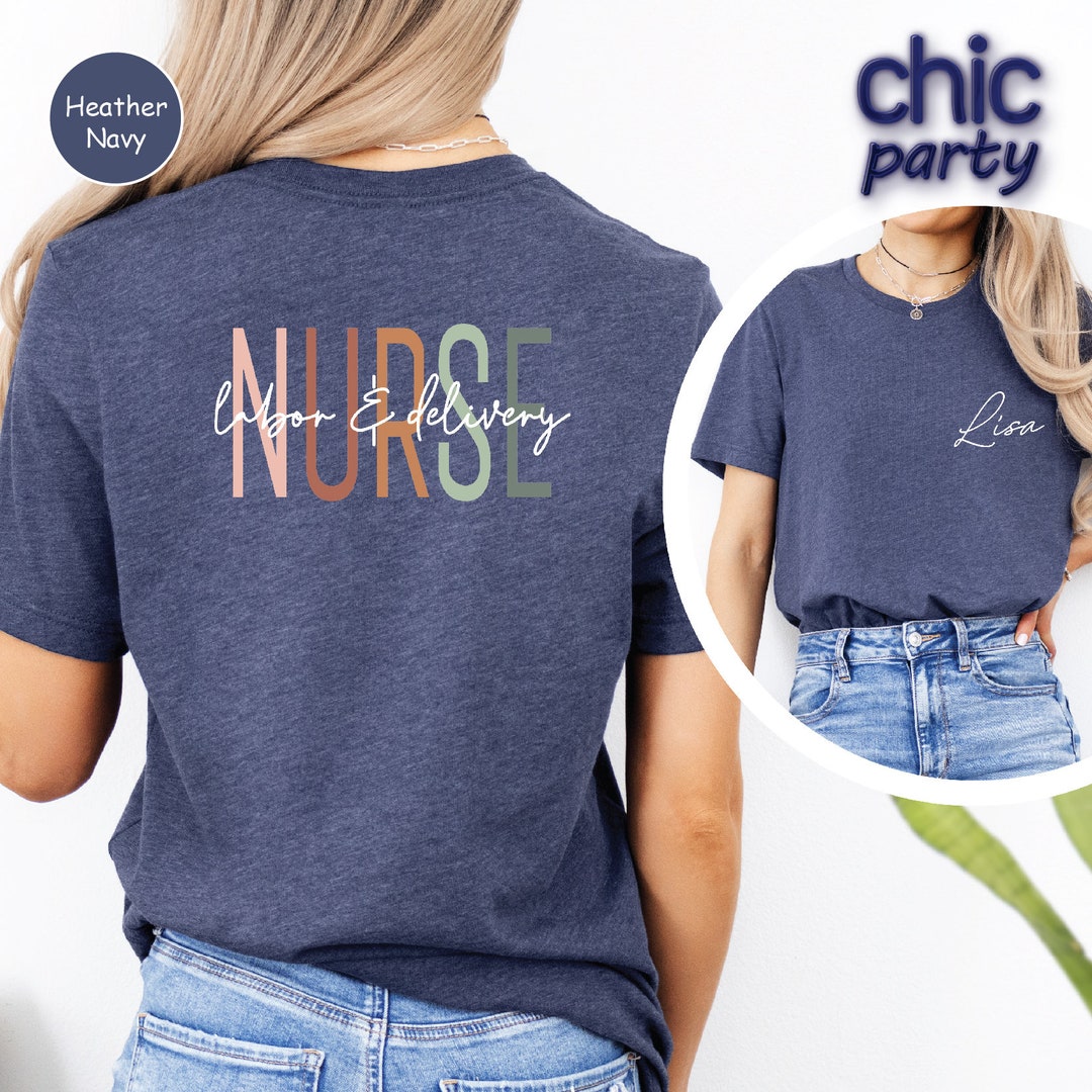 Custom Pocket Labor and Delivery Nurse Name Front Back Tee, Ld Nurse ...