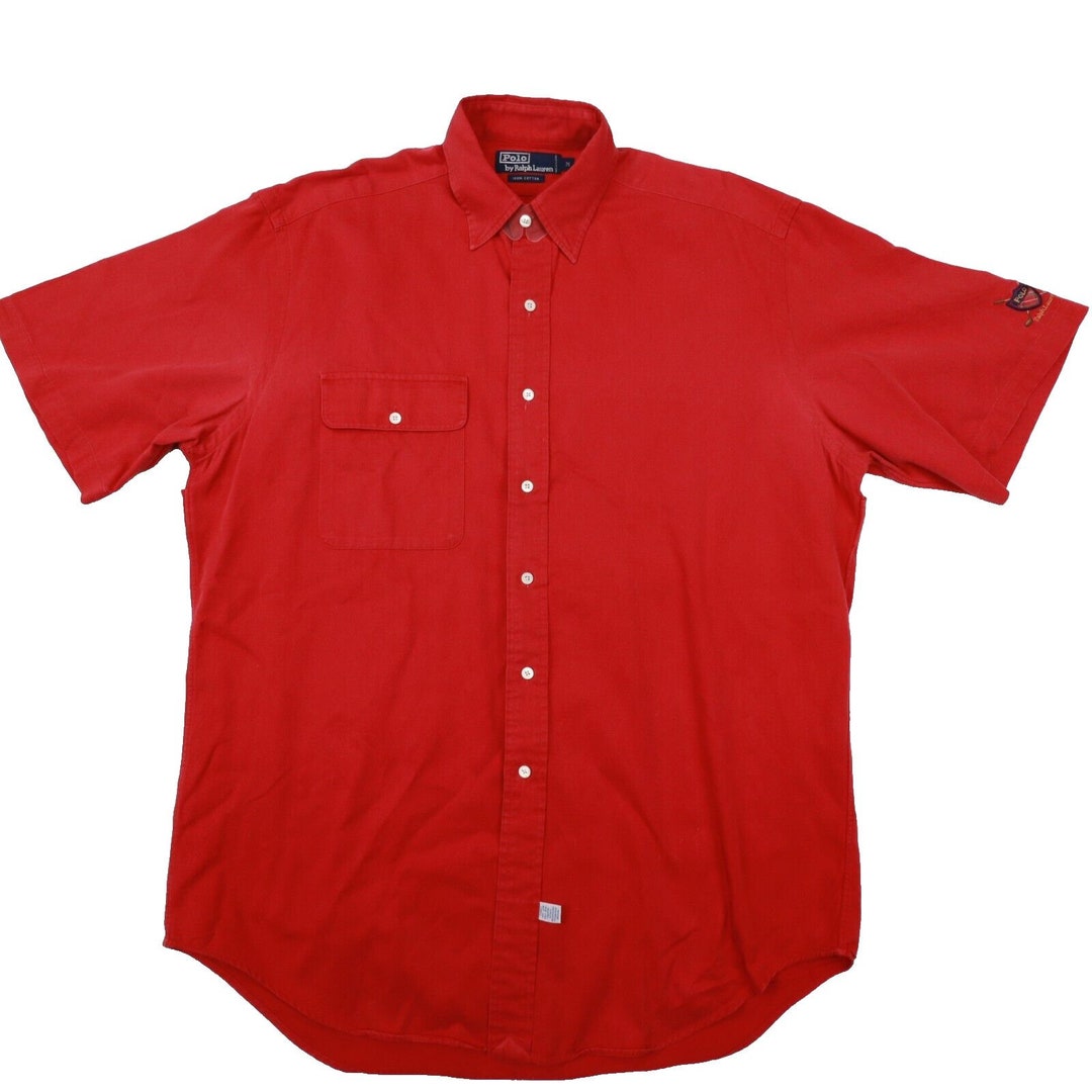 POLO RALPH LAUREN Vintage Red Short Sleeve Button Down Shirt Men's M ...