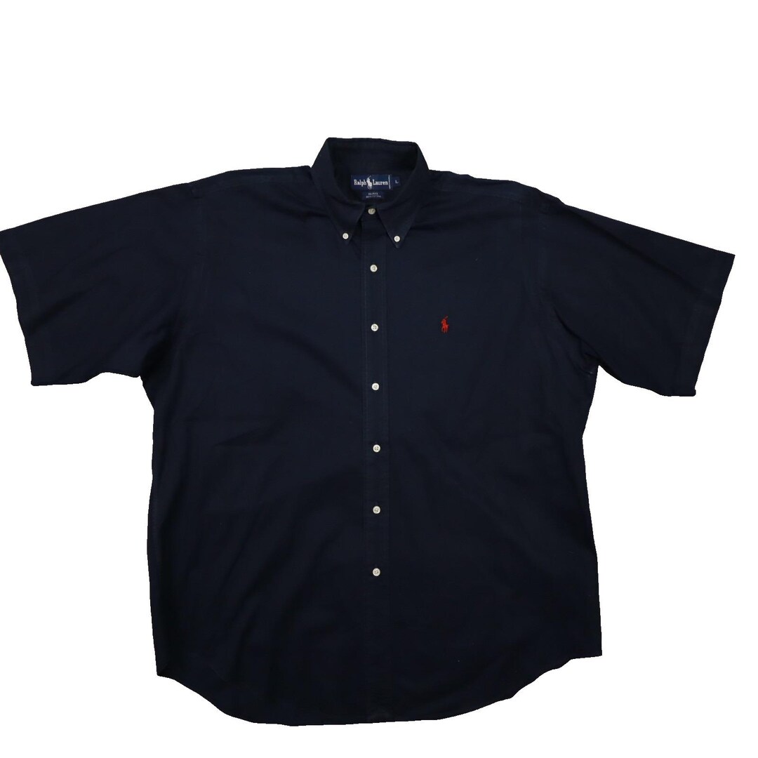 Ralph Lauren Vintage Blake Navy Blue Short Sleeve Button up Shirt Men's ...