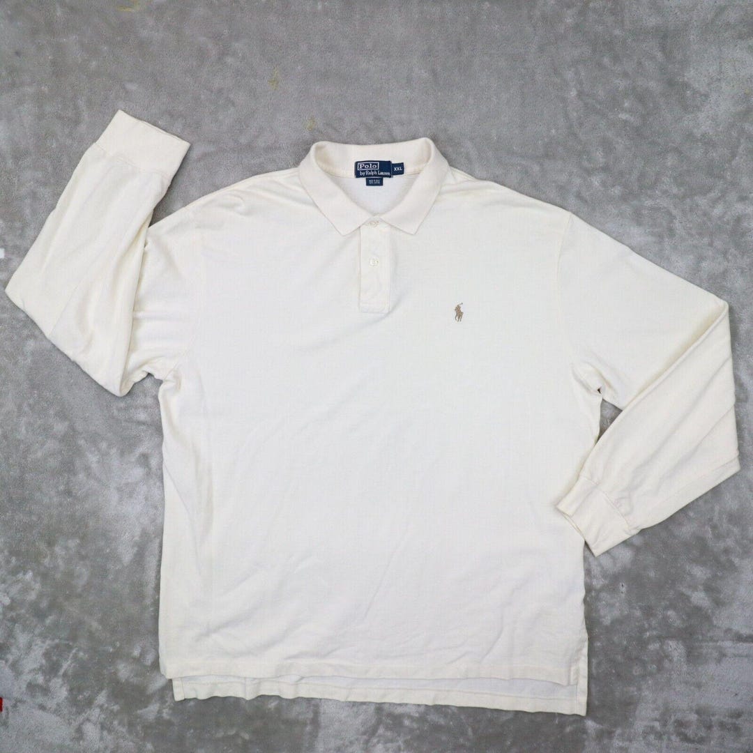Polo Ralph Lauren Vintage Mens Ivory Long Sleeve Polo Shirt Size Xxl 5987